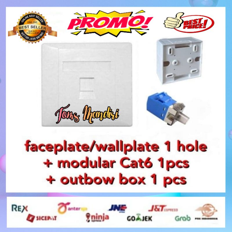 Jual faceplate/wallplate UTP/RJ45/LAN 1 port/hole + modular cat 6e ...