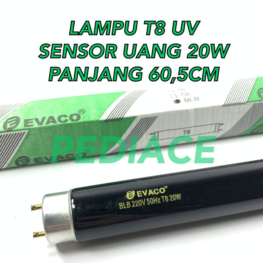Jual Lampu T8 Uang UV EVACO 20W Lampu Uang 20 watt Ultraviolet 60.5cm | Shopee Indonesia