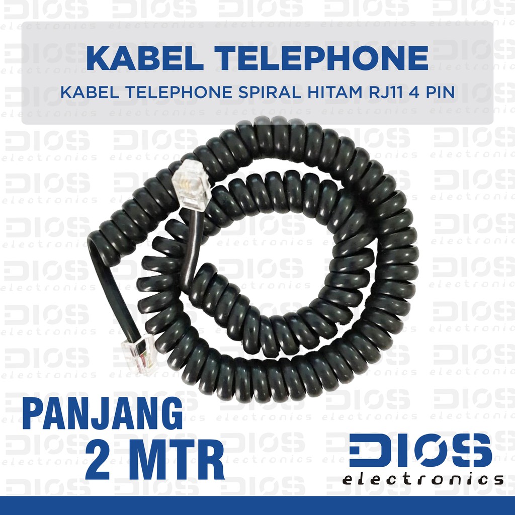 Jual Kabel Telepon Spiral Hitam 4 PIN RJ11 Telephone Panjang 2 meter ...