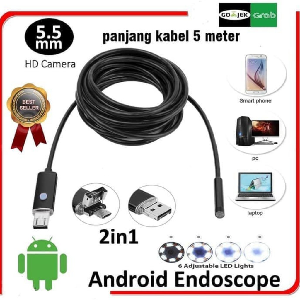 Jual ENDOSCOPE KABEL Camera Android 5M 5.5MM LENS Pengintai Android ...