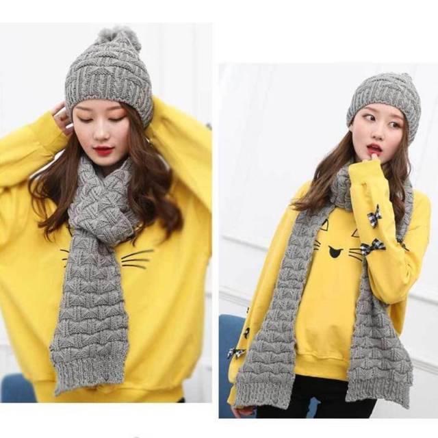 Jual BEANIE & LONG SYAL WINTER / KUPLUK MUSIM DINGIN + SYAL WOOL ...