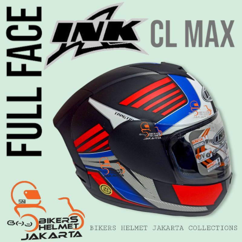 Jual INK HELM CL MAX LTD #3 MATT BLACK BLUE RED FULL FACE | Shopee ...