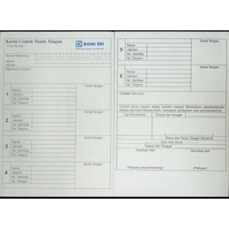 Jual Kartu Contoh Tanda Tangan BRI | Shopee Indonesia