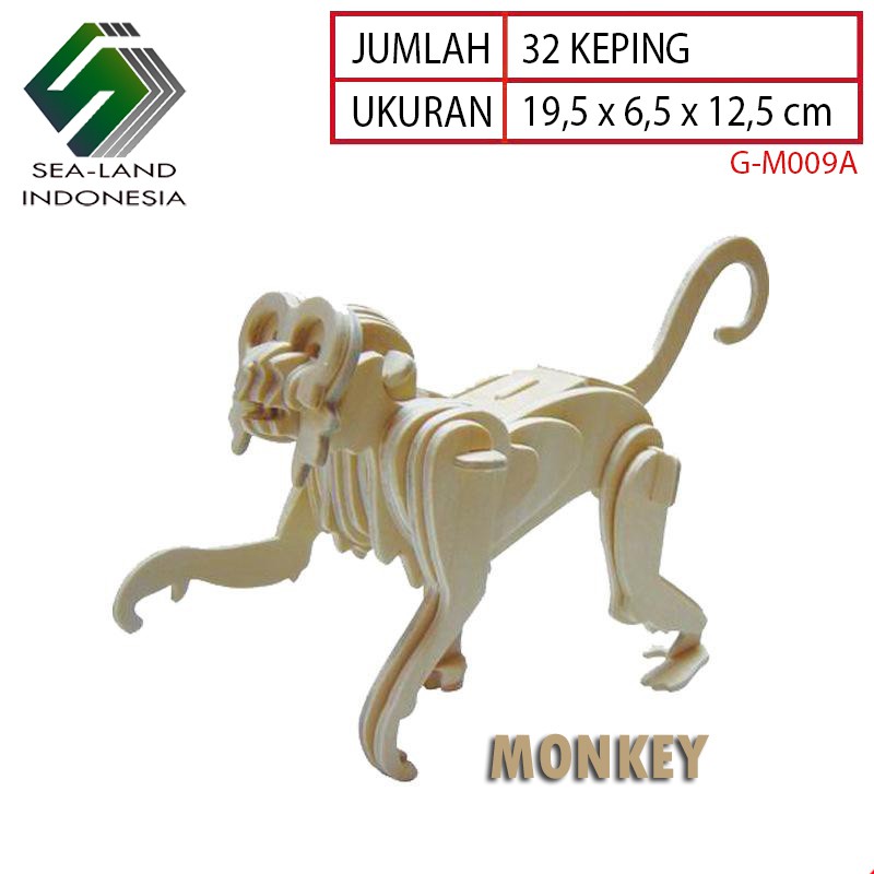 Jual [SEA-LAND] PUZZLE 3D KAYU DIY MAINAN EDUKASI MINIATUR MONYET ...