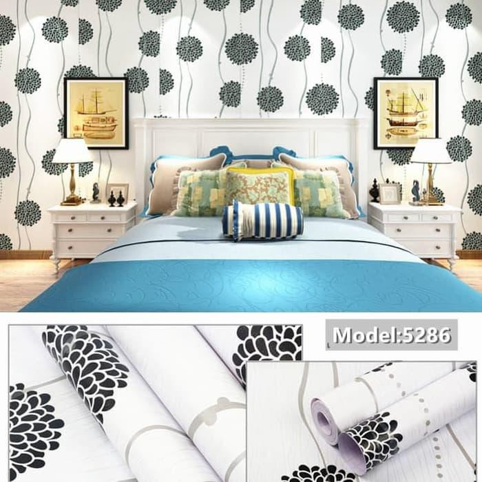 Jual PREMIUM JAMINAN MUTU WALL PAPER STIKER BLACK WHITE BUNGA WALLPAPER ...