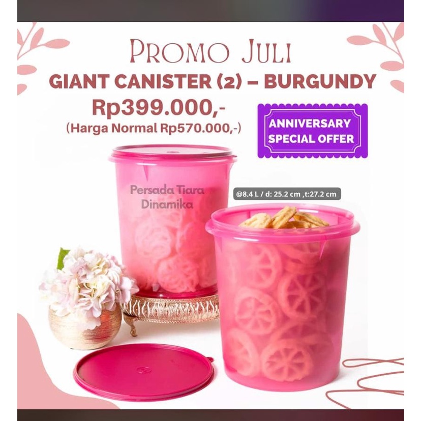Jual TUPPERWARE GIANT CANISTER (2) TOPLES KERUPUK 8,4 Liter - BURGUNDY ...