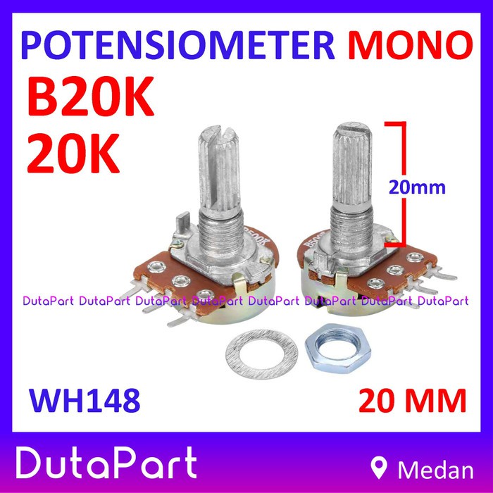 Jual Potensiometer Mono 20K Ohm B20K Potensio Linear 20mm | Shopee ...