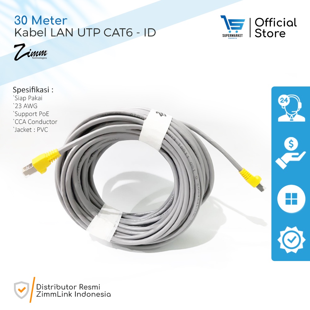 Jual Kabel Lan RJ45 Cat 6 UTP Indoor 30 Meter Siap Pakai UTP Cat6 ...