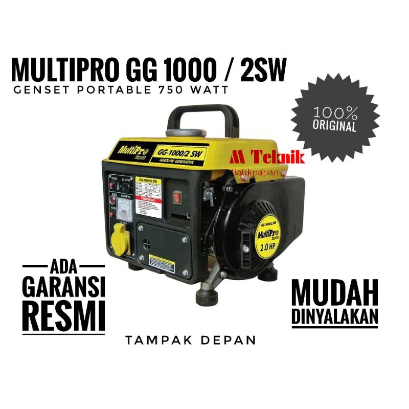 Jual Mesin genset Multipro GG 1000 / 2 SW generator gasoline listrik 750 W | Shopee Indonesia