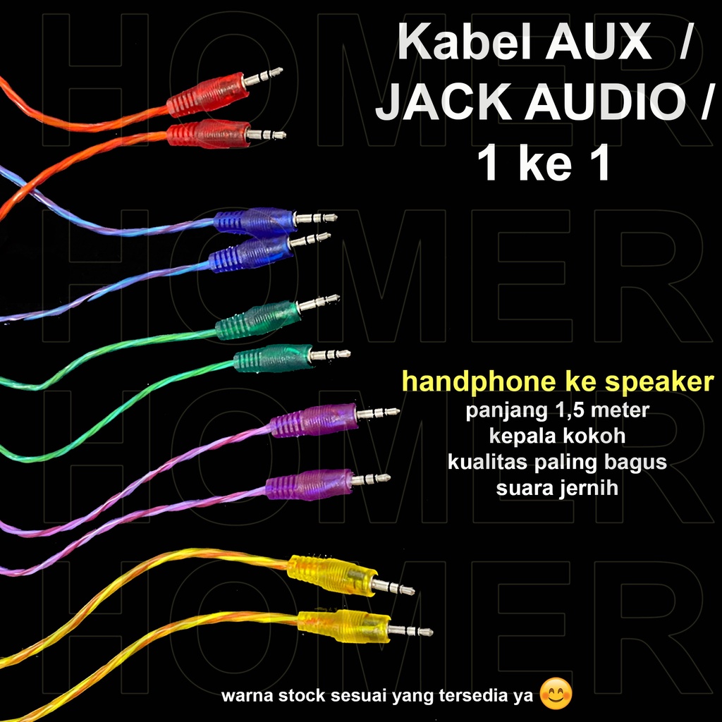 Jual Kabel AUX Audio handphone hape ke speaker 1x1 jek Jack 3,5mm 1,5m AUX 1 ke 1 warna biru ...