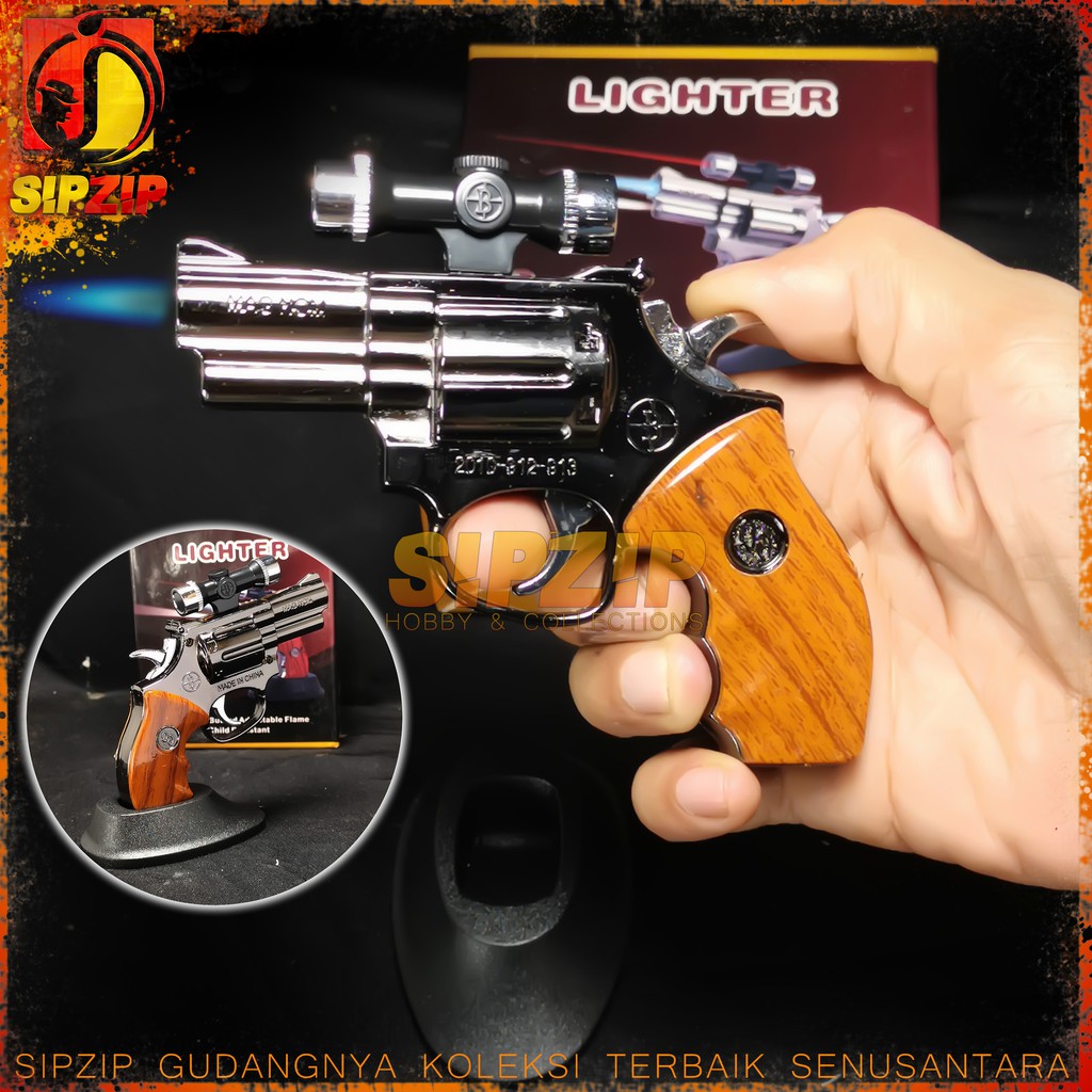 Jual KOREK API PISTOL MAGNUM GQ-914 MANCIS GAS FREE STAND LIGHTER LED ...