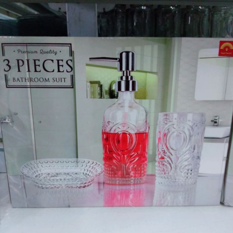 Jual 3 pieces bathroom suit (tempat sabun cair, tempat sikat, dan sabun ...