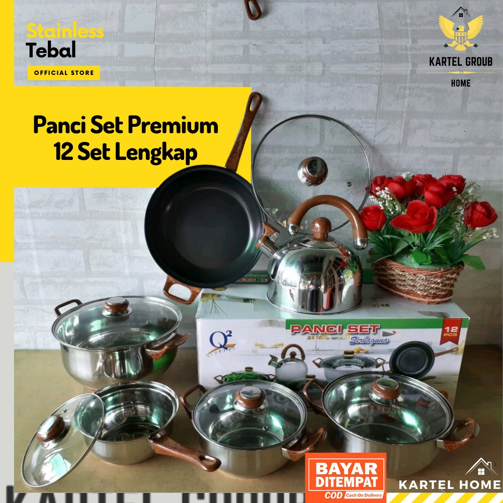 Jual HOME Panci SET Q2 8212 Isi 12 Pcs Stainless dengan Tutup Kaca ...