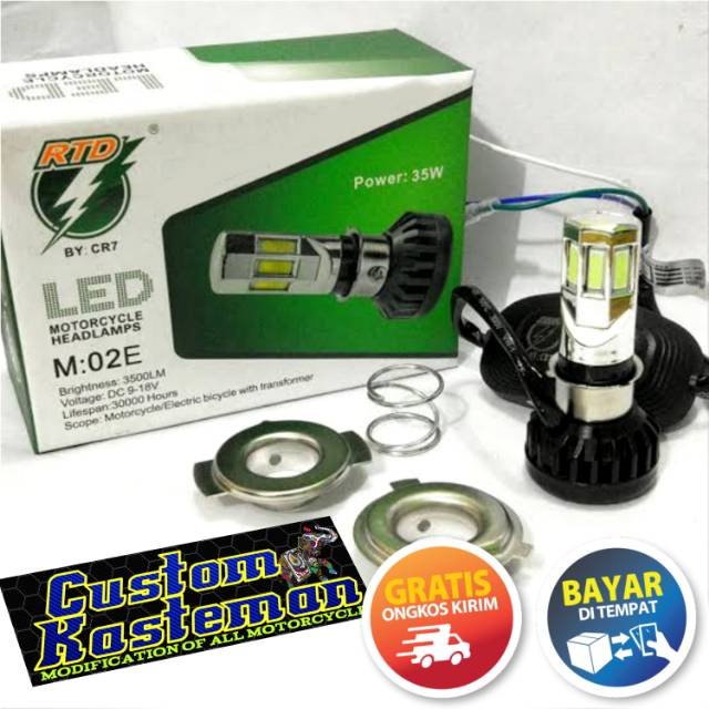 Jual ORIGINAL Lampu Depan LED RTD 35 WATT 6 sisi H6 H4 AC/DC BLUE ICE / BIRU / WHITE / PUTIH ALL ...