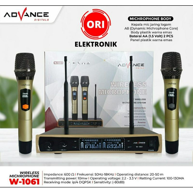 Jual ADVANCE WIRELESS MICROPHONE W-1061 UHF WIRELESS | Shopee Indonesia