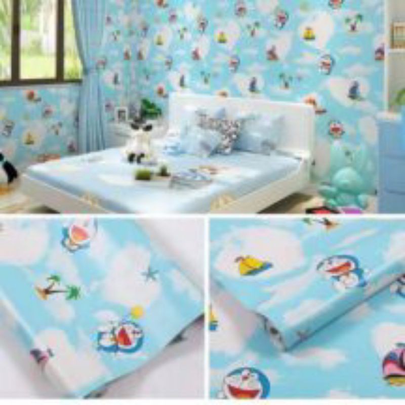 Jual wallpaper sticker dinding karakter doraemon motif awan warna biru | Shopee Indonesia