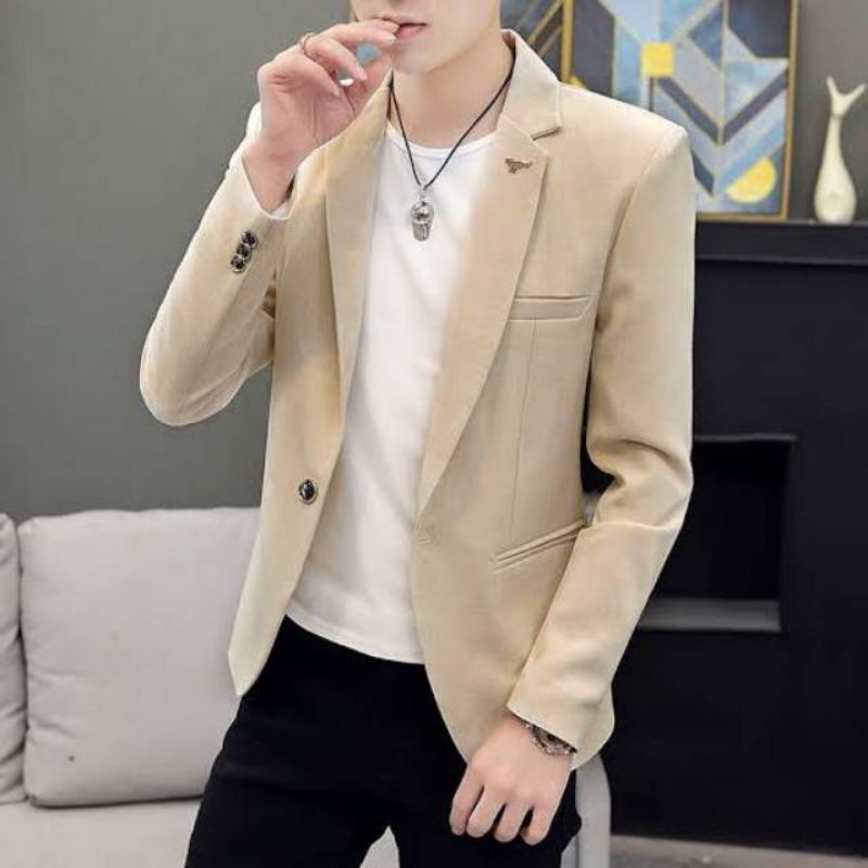 Jual blazer pria cream modis/blazer keren | Shopee Indonesia