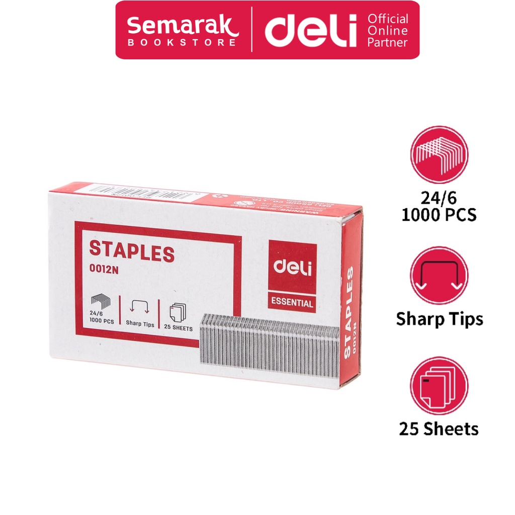 Jual Deli 0012N Isi Staples Besar uk. 24/6 [1 Box @1000Pcs] | Shopee ...