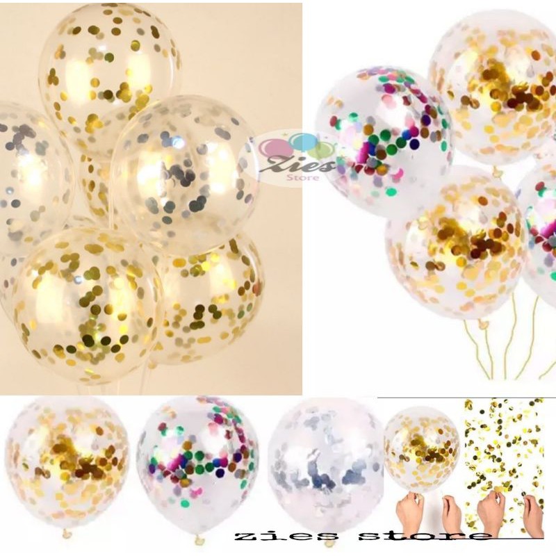 Jual balon latex transparan isi confetti / balon latex bening isi ...
