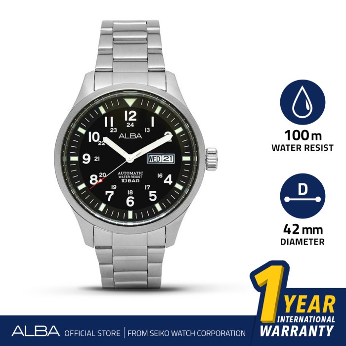 Jual Jam Tangan Pria Alba Automatic Stainless Black Dial AL4213 ...