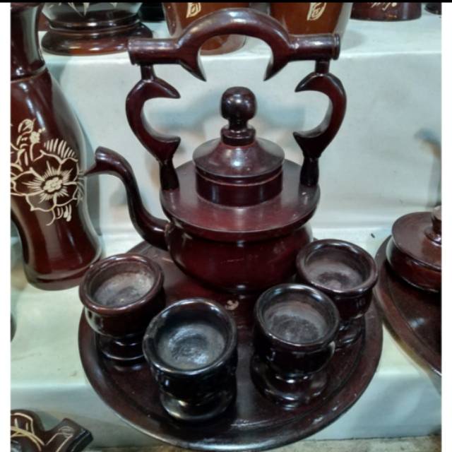Jual SATU SET TEKO DAN GELAS MODEL LABU BAHAN KAYU JATI DEKORASI RUMAH ...