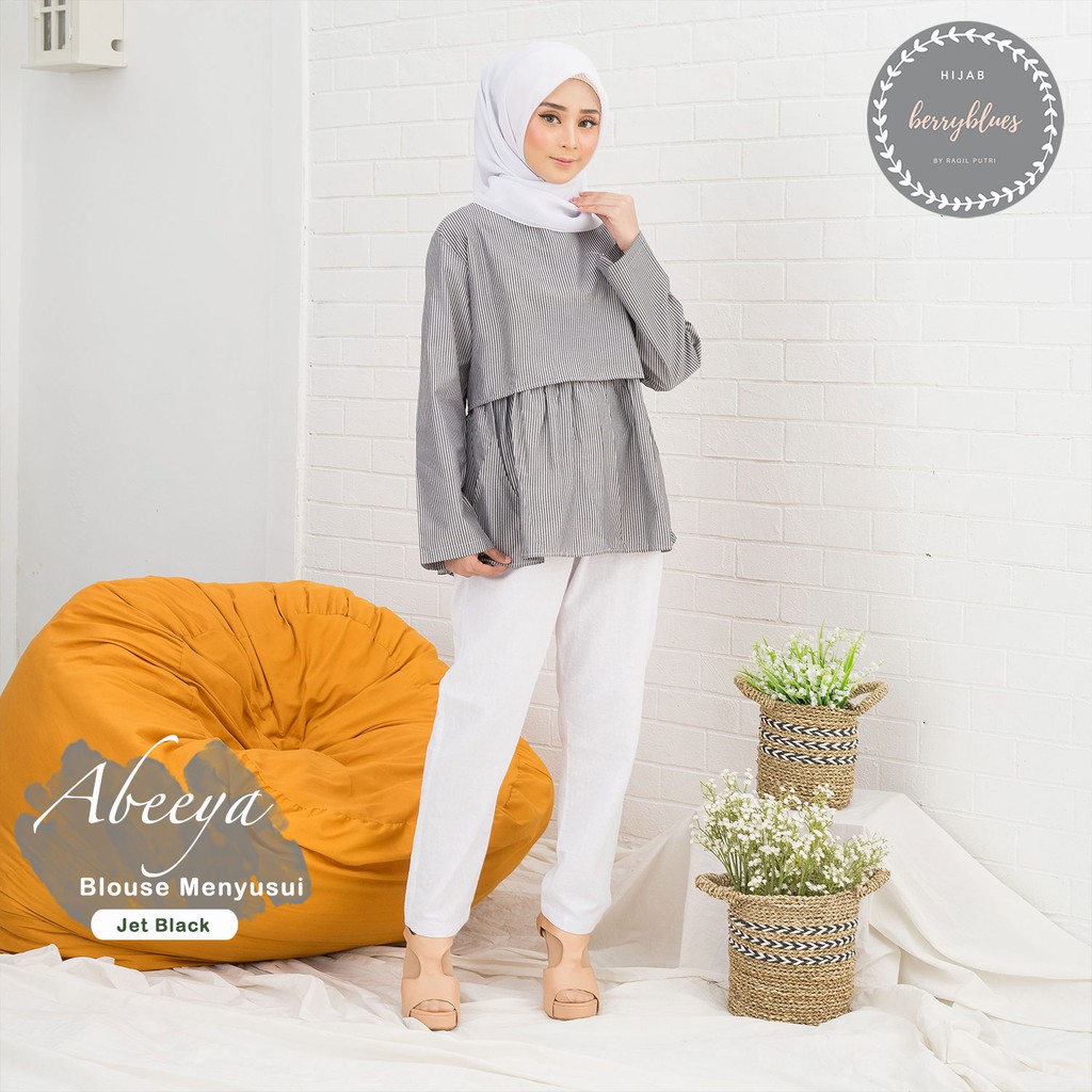 Jual Blouse Menyusui Abeeya busui friendly bukaan bawah katun stripes ...