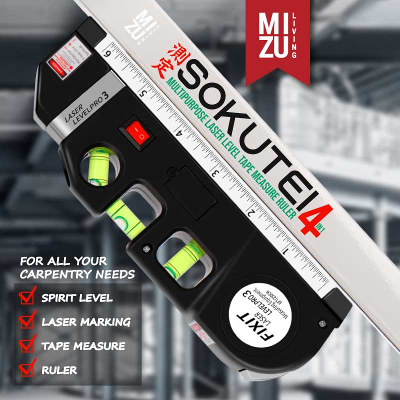 Jual MIZU SOKUTEI 4in1 Multipurpose Laser Level Pro3 Tape Measure Ruler ...