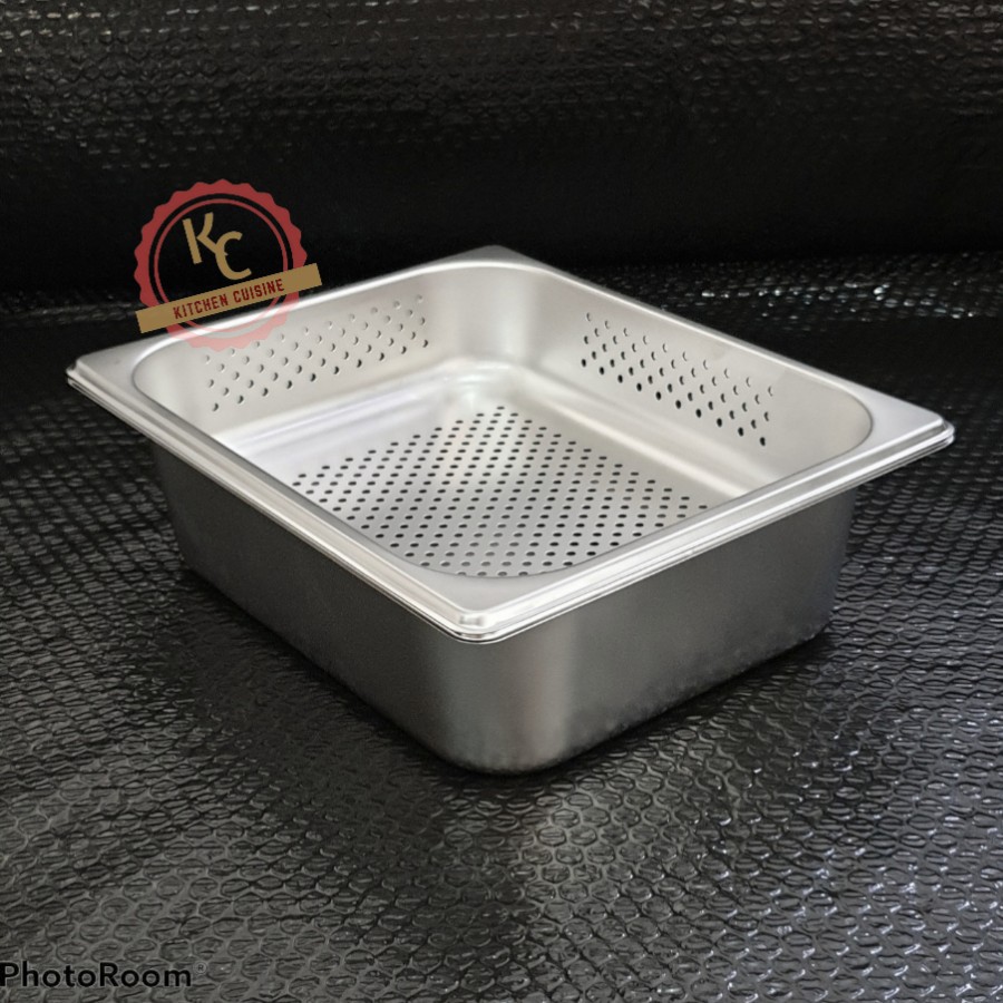 Jual Gastronom Food Pan Stainless 1/2 x 10cm set Food pan Bolong / drainer Stainless Steel ...