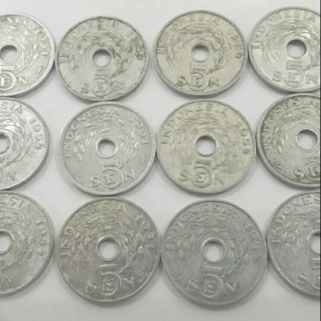 Jual Uang Koin Kuno Indonesia Bolong 5 Sen 1951 dan 1954 USED | Shopee Indonesia
