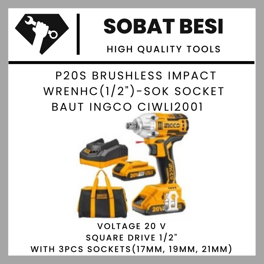Jual P20S Brushless impact wrench - sok socket baut 1/2" INGCO ...