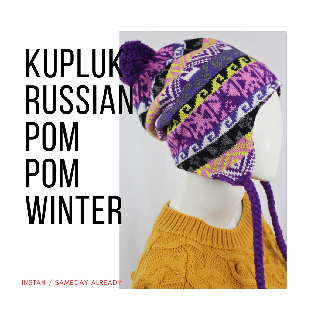 Jual Topi Kupluk Bomber Rusian Pom Pom Ushanka Winter Musim Dingin ...