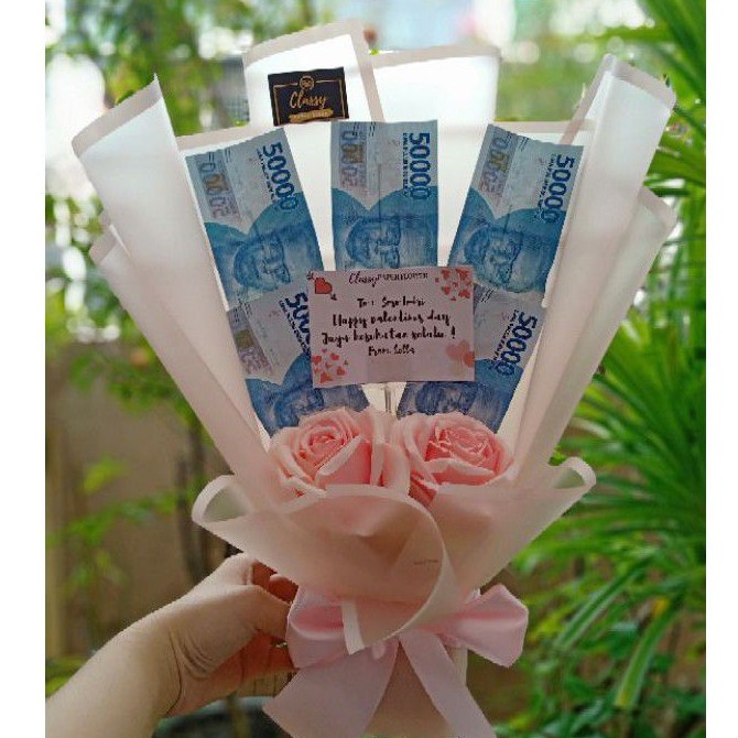 Jual Small Standing Money Bouquet + 2 Bunga Artificial / Bucket Buket ...