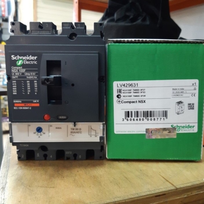 Jual MCCB Breaker Schneider Elektrik NSX100F 3P 80A 3pole 80 A LV429631 TM80D 56A-80A 36ka ...