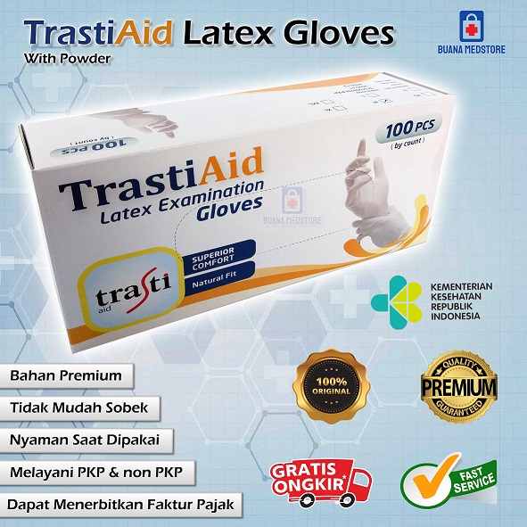 Jual TRASTI AID LATEX GLOVES TRASTIAID Sarung Tangan Karet Medis Latex ...