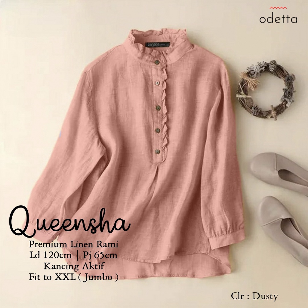 Jual Baju Atasan Wanita Jumbo Blouse Linen Bigsize Terbaru QUEENSHA | Shopee Indonesia