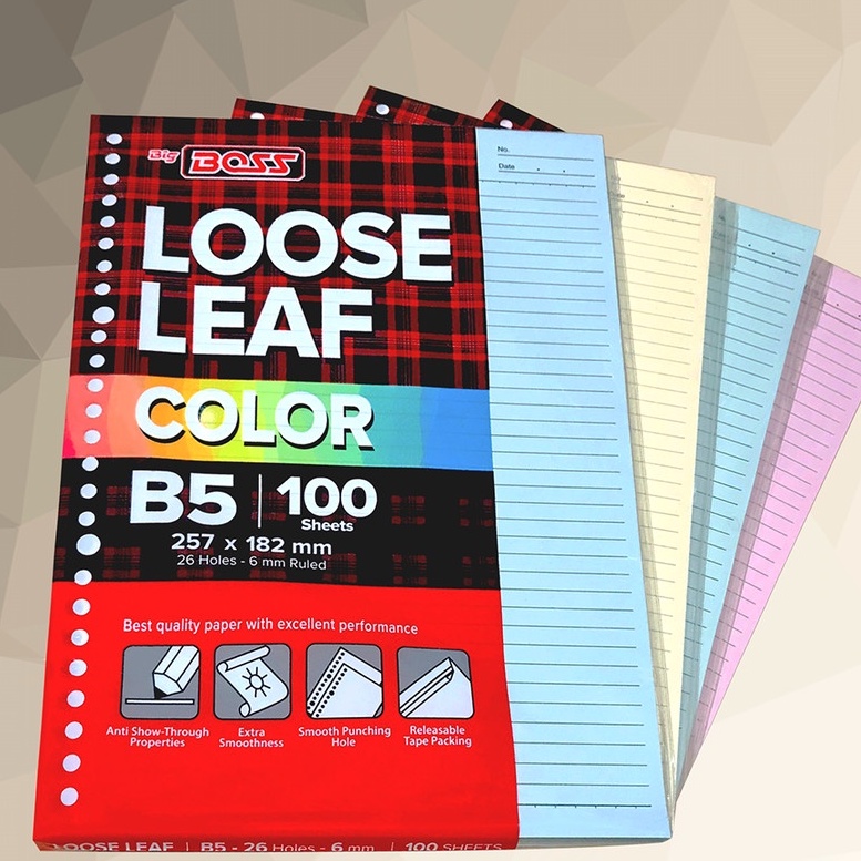 Jual LOOSE LEAF B5 BIG BOSS WARNA ISI 100 / ISI BINDER B5 WARNA ISI 100 ...