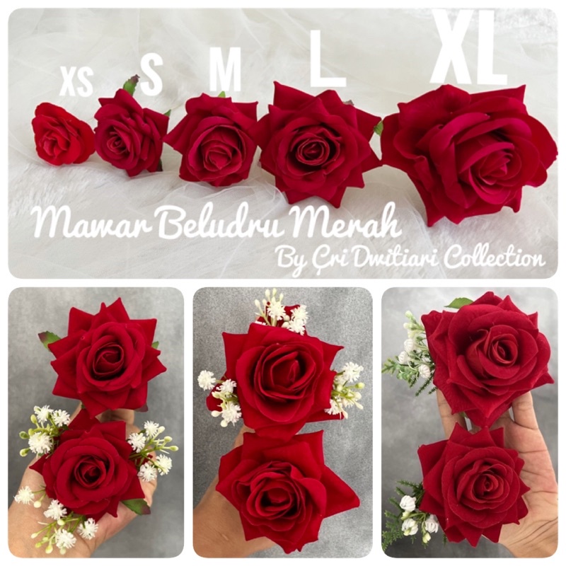 Jual Bunga Mawar Beludru MERAH Hairdo Sanggul Harga Perbiji | Shopee Indonesia