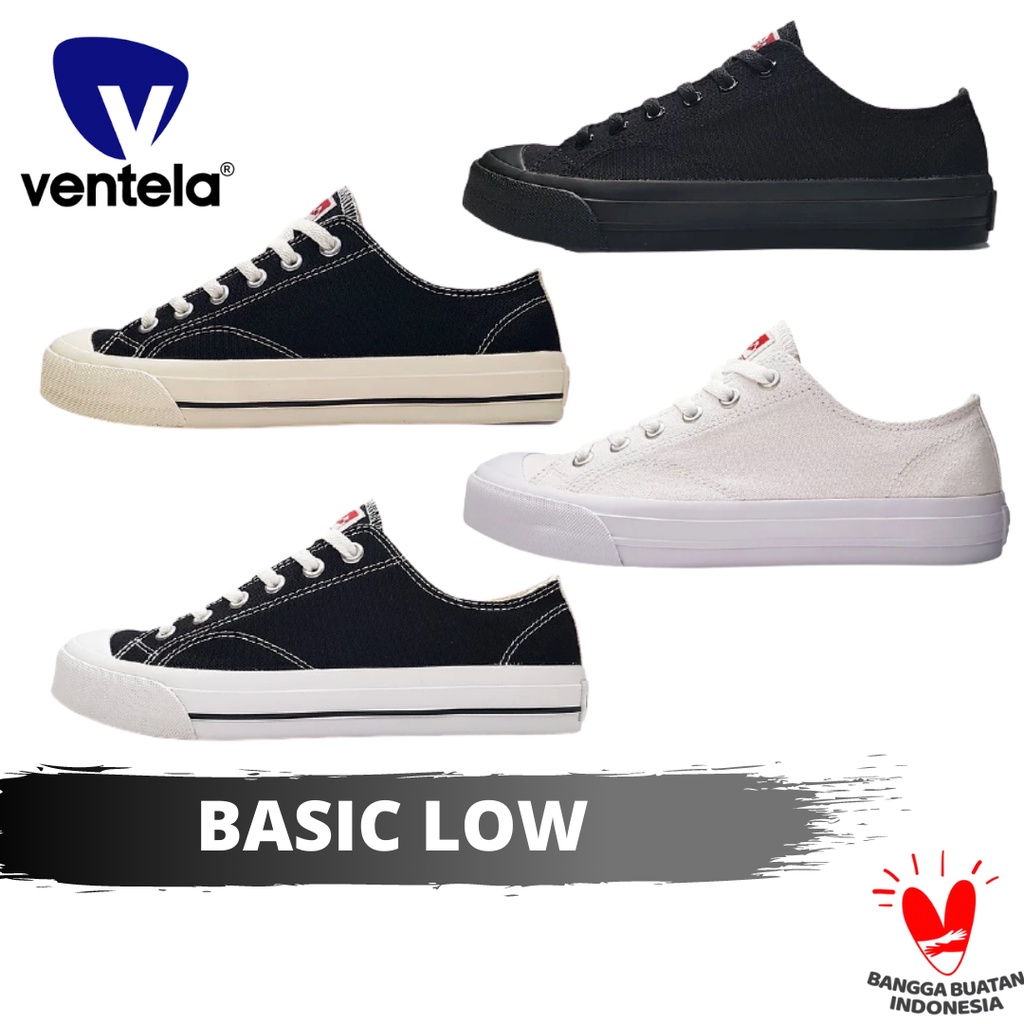 Jual Sepatu Ventela Basic Low Black Natural White Full All Black Original | Sneakers Casual Pria ...
