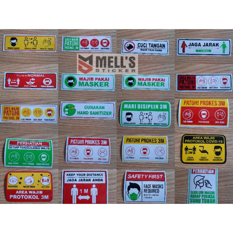 Jual stiker sticker protokol kesehatan 3M wajib memakai masker cuci ...