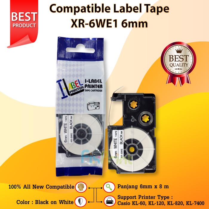 Jual Label Tape Casette XR-6WE1 XR-6 Black on White 6mm Printer Casio | Shopee Indonesia