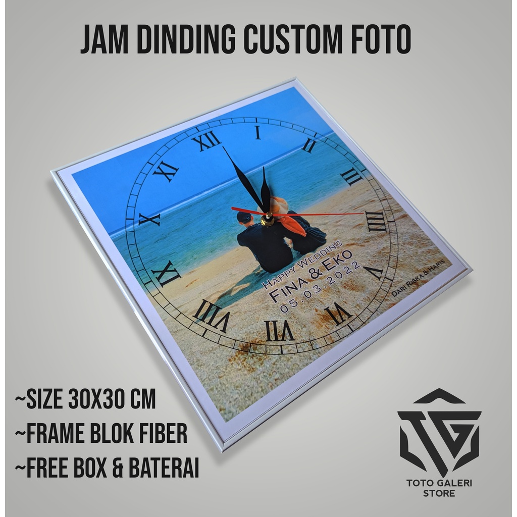 Jual Jam dinding Custom Foto Bingkai Putih minimalis 30x30 CM (Praktis ...