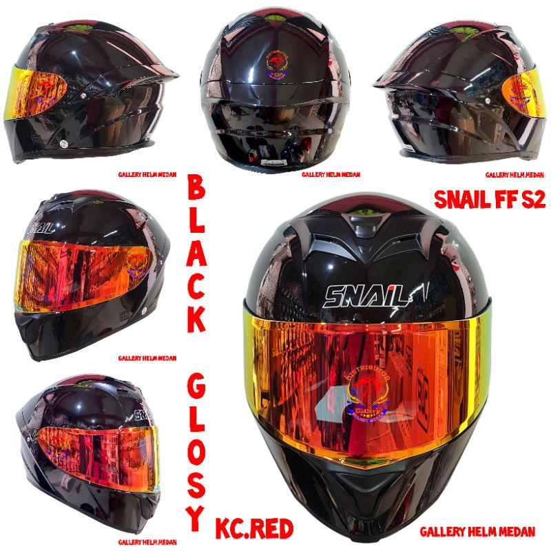 Jual HELM SNAIL FFS2 BLACK GLOSSY KACA RED GOLD ORIGINAL | Shopee Indonesia