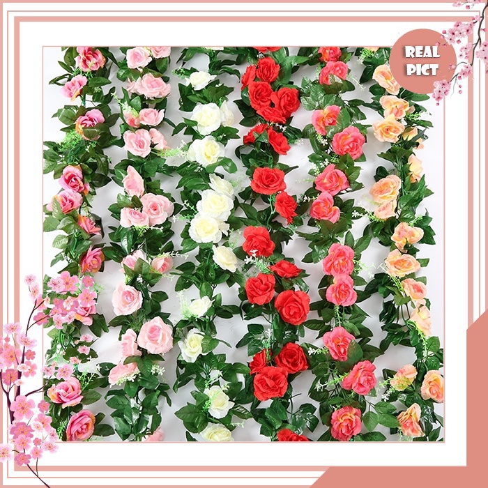 Jual UNICO Bunga Rambat Palsu Bunga Juntai Plastik Mawar Rose Dekorasi ...