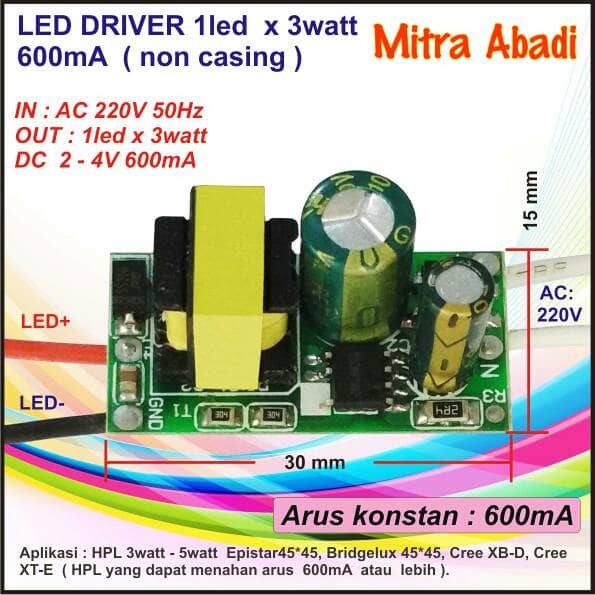 Jual LED Driver 1x3 Watt 600 mA AC - DC Tanpa Casing | Shopee Indonesia