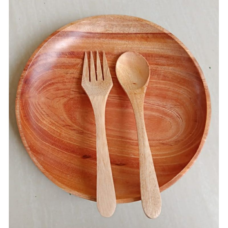Jual piring +sendok garpu 20cm mahoni | Shopee Indonesia