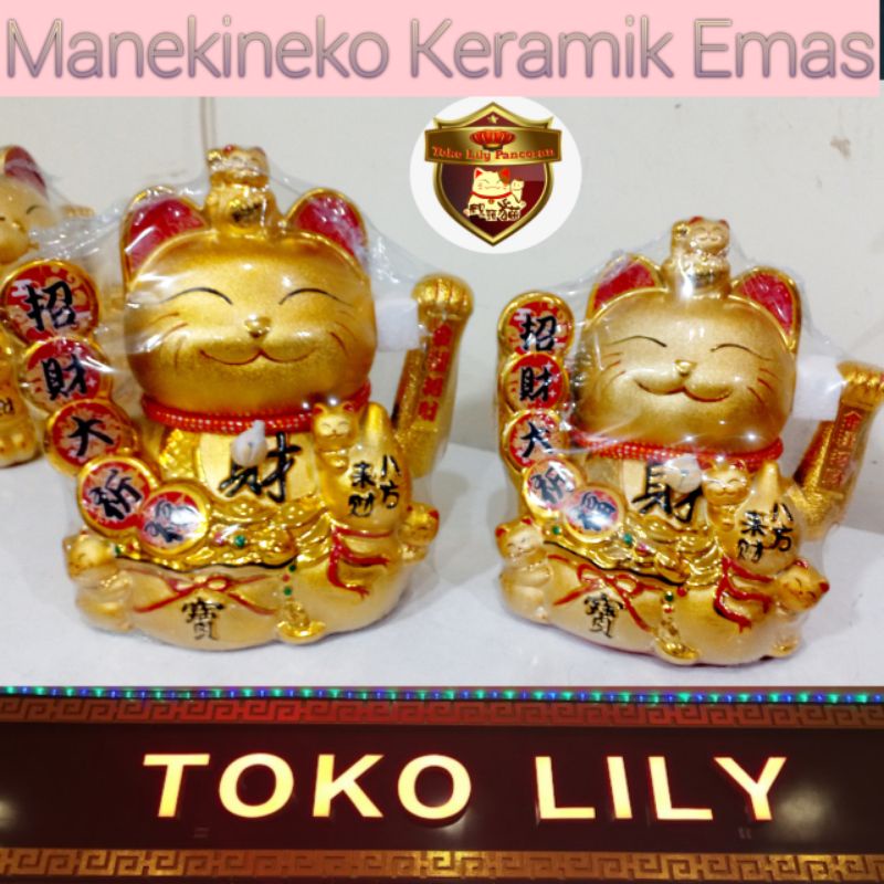 Jual Maneki Neko Kucing Hoki Keramik Emas | Shopee Indonesia