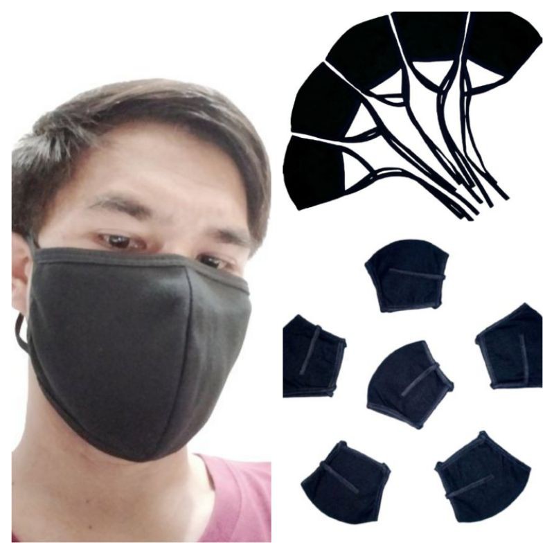 Jual MASKER KAIN HITAM POLOS TALI CANTOLAN 3 LAPIS | Shopee Indonesia