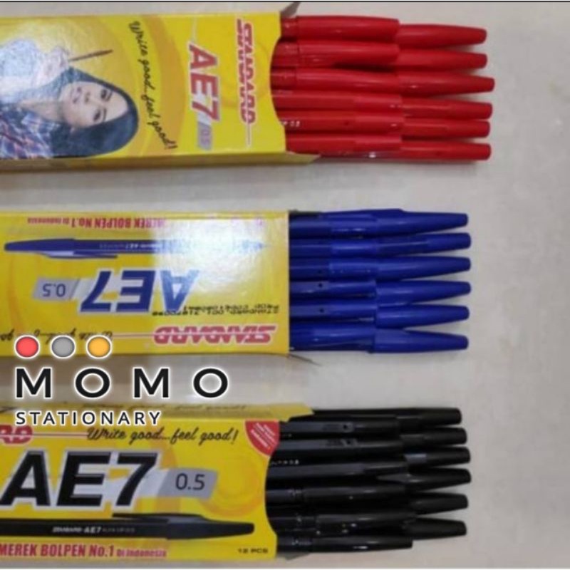 Jual pulpen AE-7 ballpoint pena standard hitam biru merah AE7 0.5 ( 12 pcs) | Shopee Indonesia