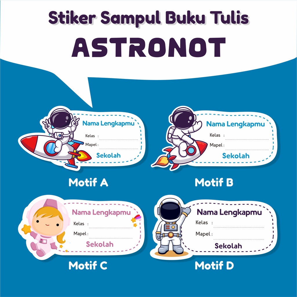 Jual Stiker nama custom sampul buku Tulis/pelajaran Tema Astronot ...