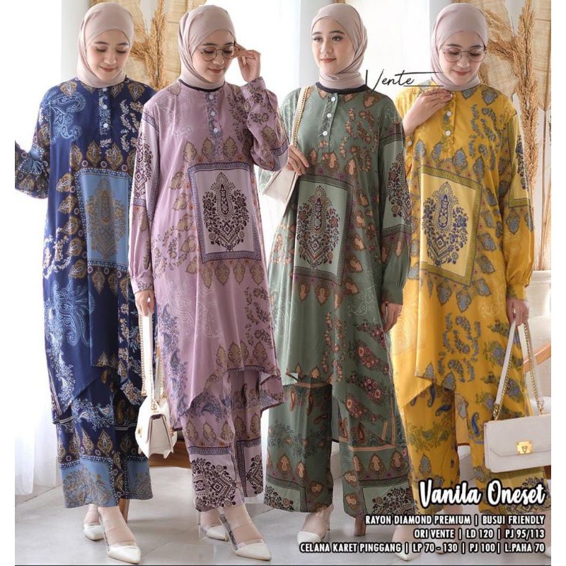 Jual SETELAN LONG TUNIK MUSLIMAH MOTIF LD 120/ PAKAIAN ONESET MOTIF FIT ...